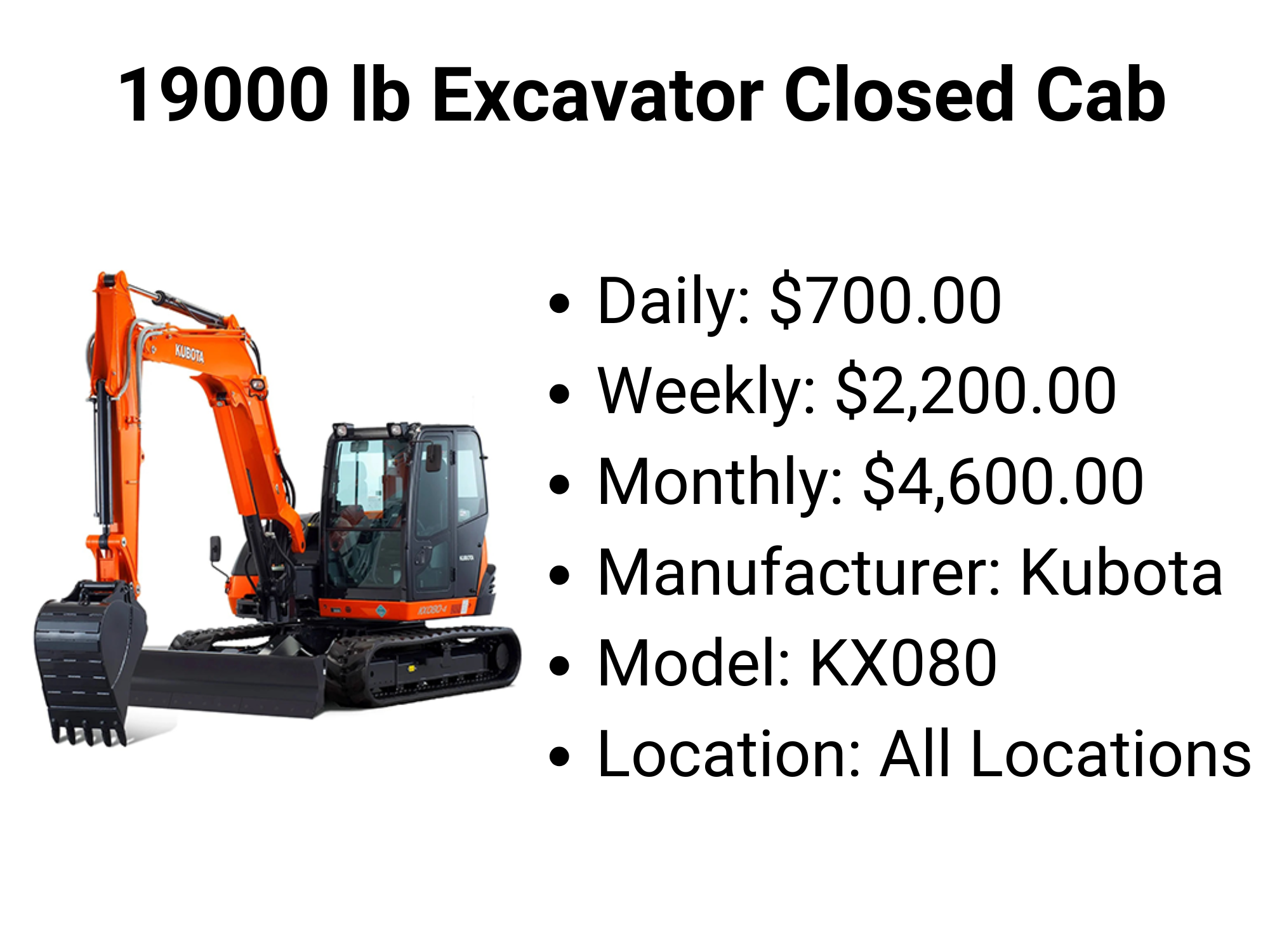 19000 lb Excavator Closed Cab | Krebs Kubota