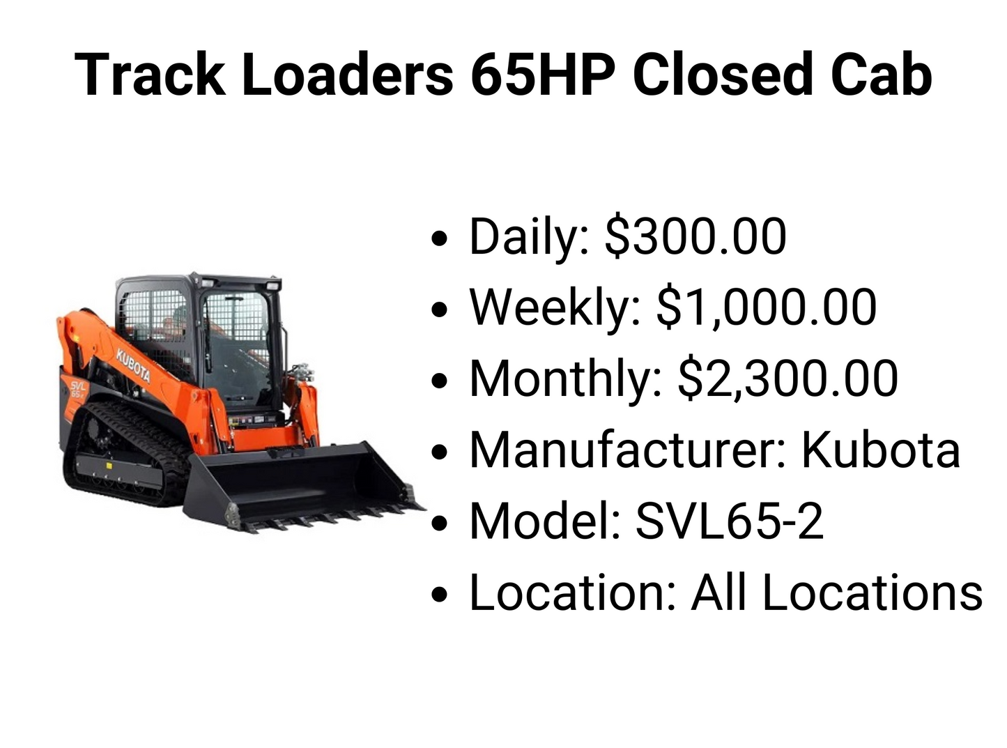 Track Loaders 65HP Closed Cab | Krebs Kubota