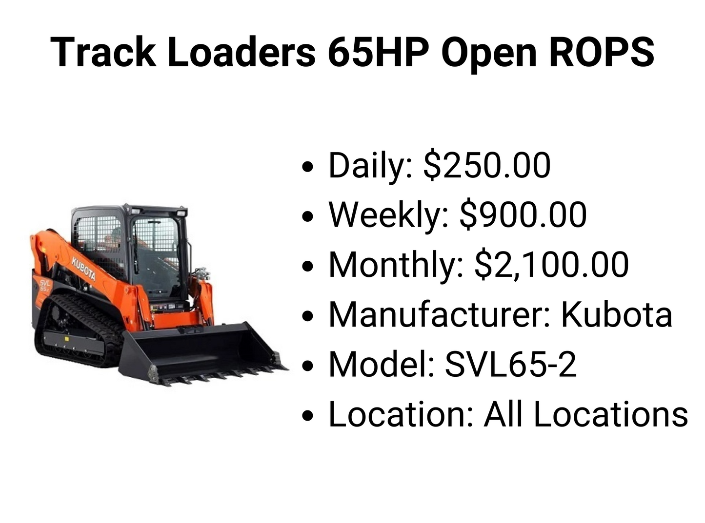 Track Loaders 65HP Open ROPS | Krebs Kubota
