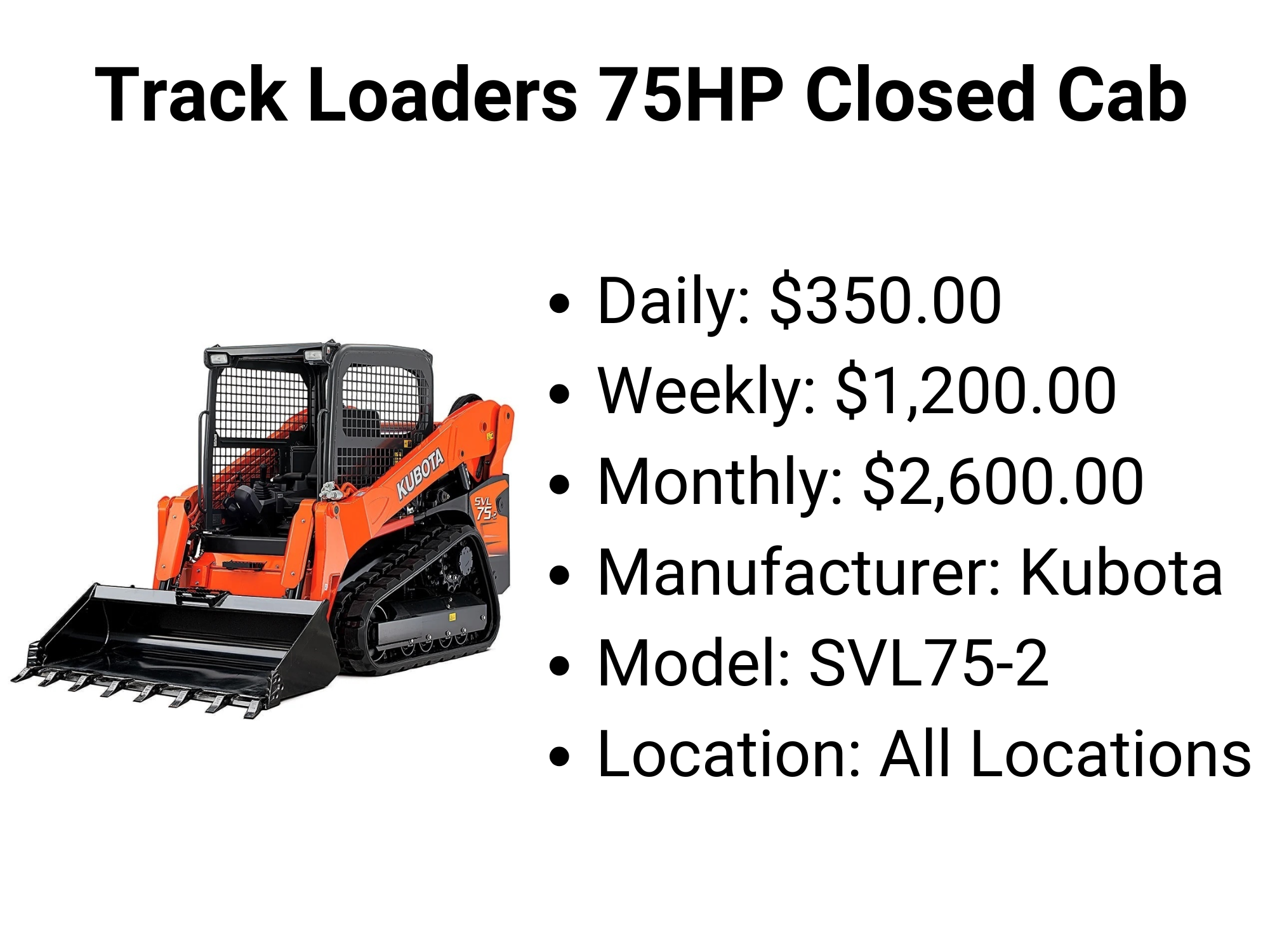 Track Loaders 75HP Closed Cab | Krebs Kubota