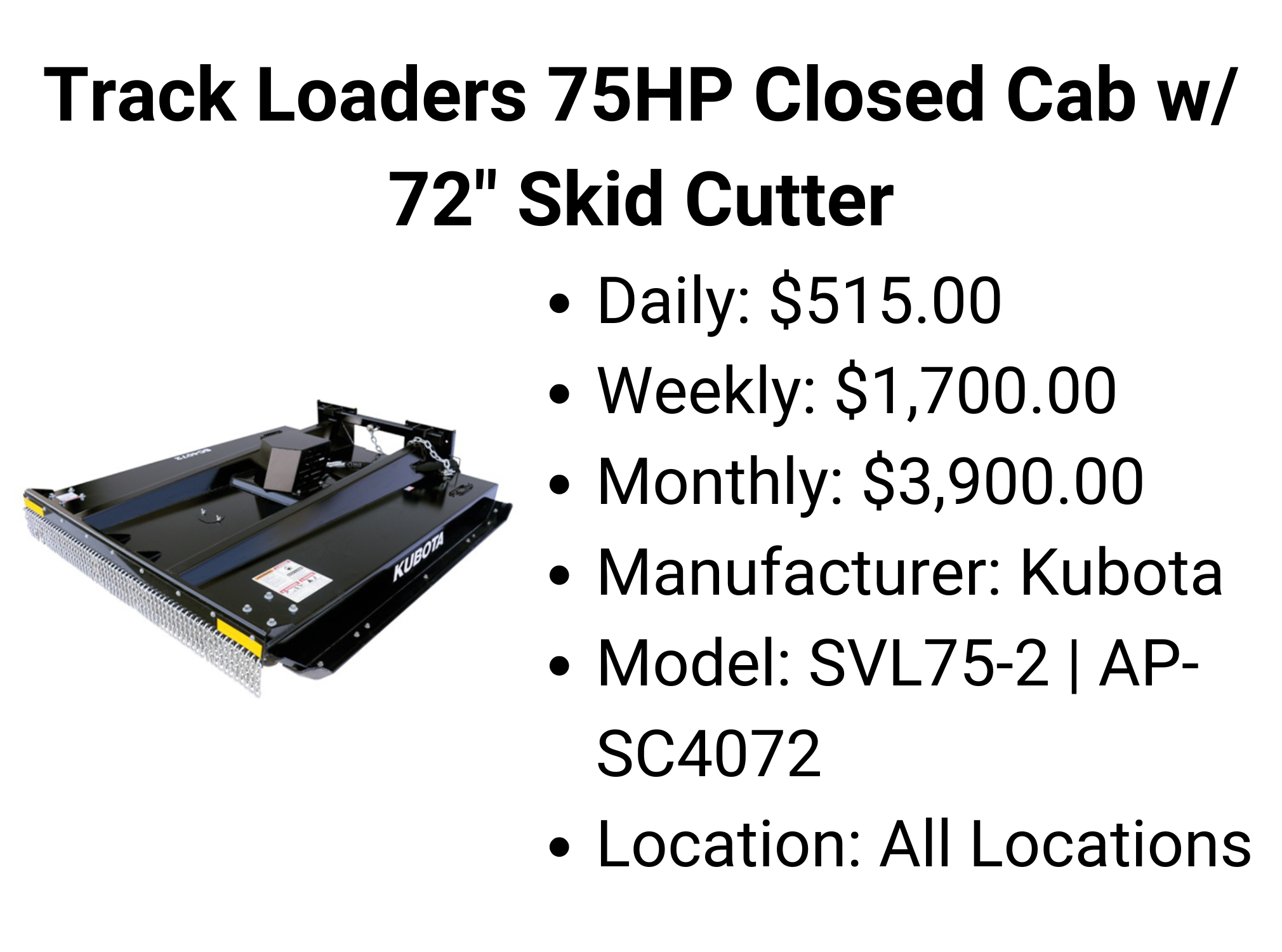 Track Loaders 75HP Closed Cab w/ 72" Skid Cutter | Krebs Kubota